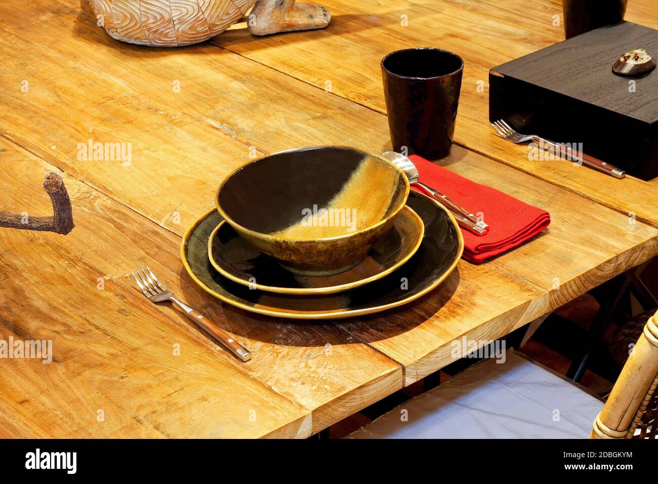 Rustic table setting with natural materials Stock Photo - Alamy