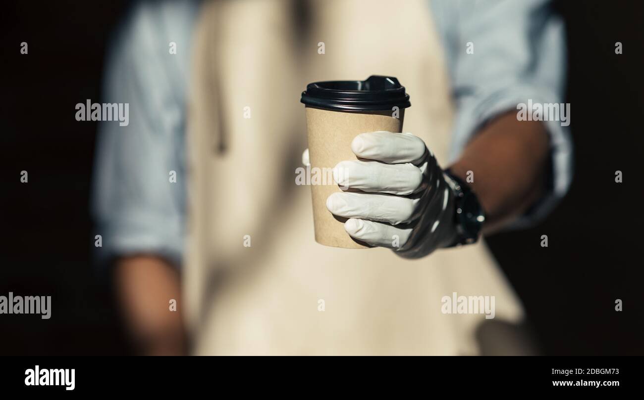 Delicious takeaway coffee in favorite cafe during social distancing ...