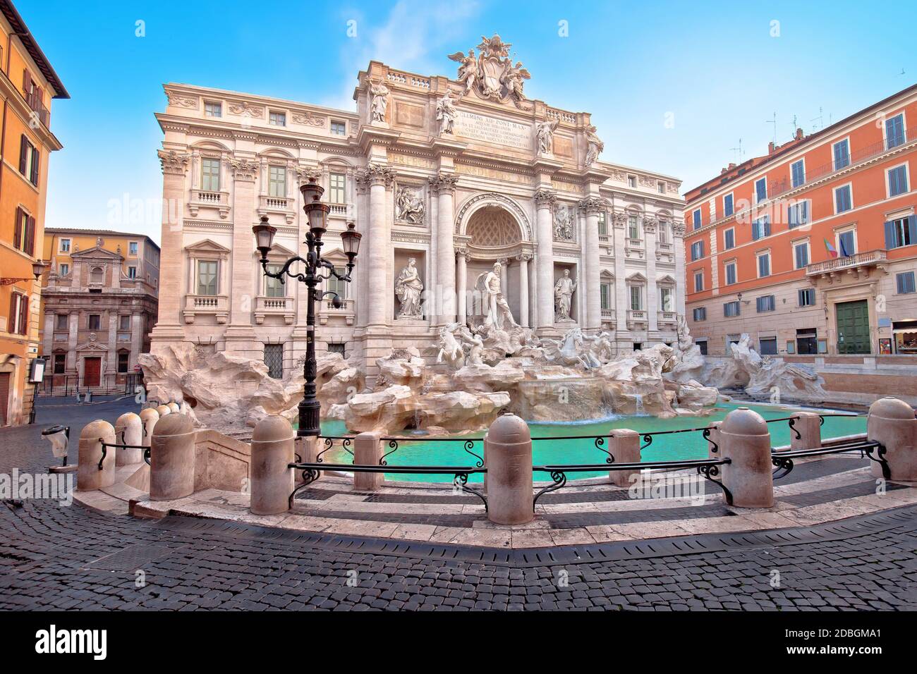 Empty streets of Rome. Majestic Trevi fountain in Rome street view ...
