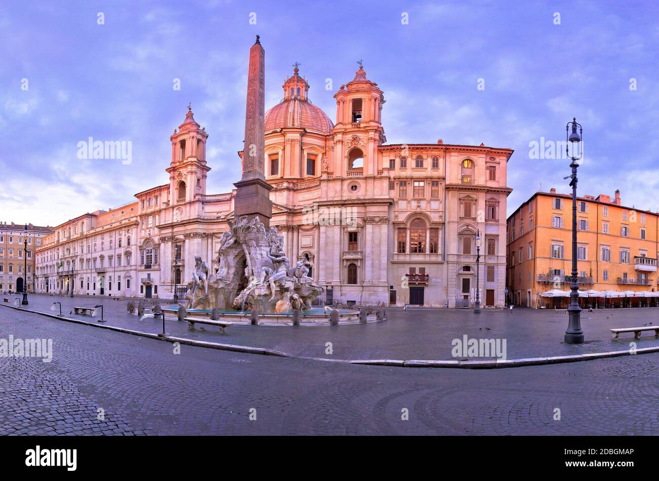 Rome. Empty Piazza Navona square fountains and church view in Rome ...
