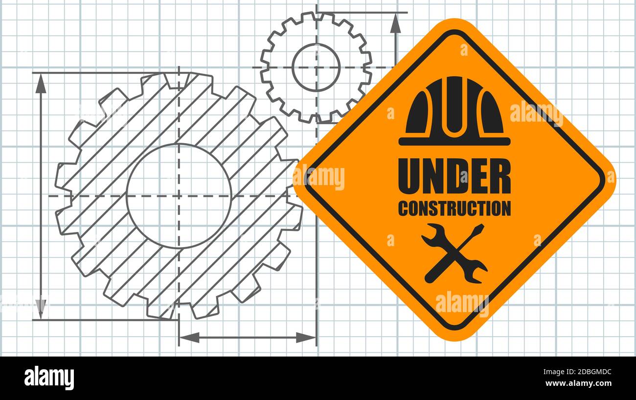 Warning sign under construction on poster template. Logo concept Stock ...
