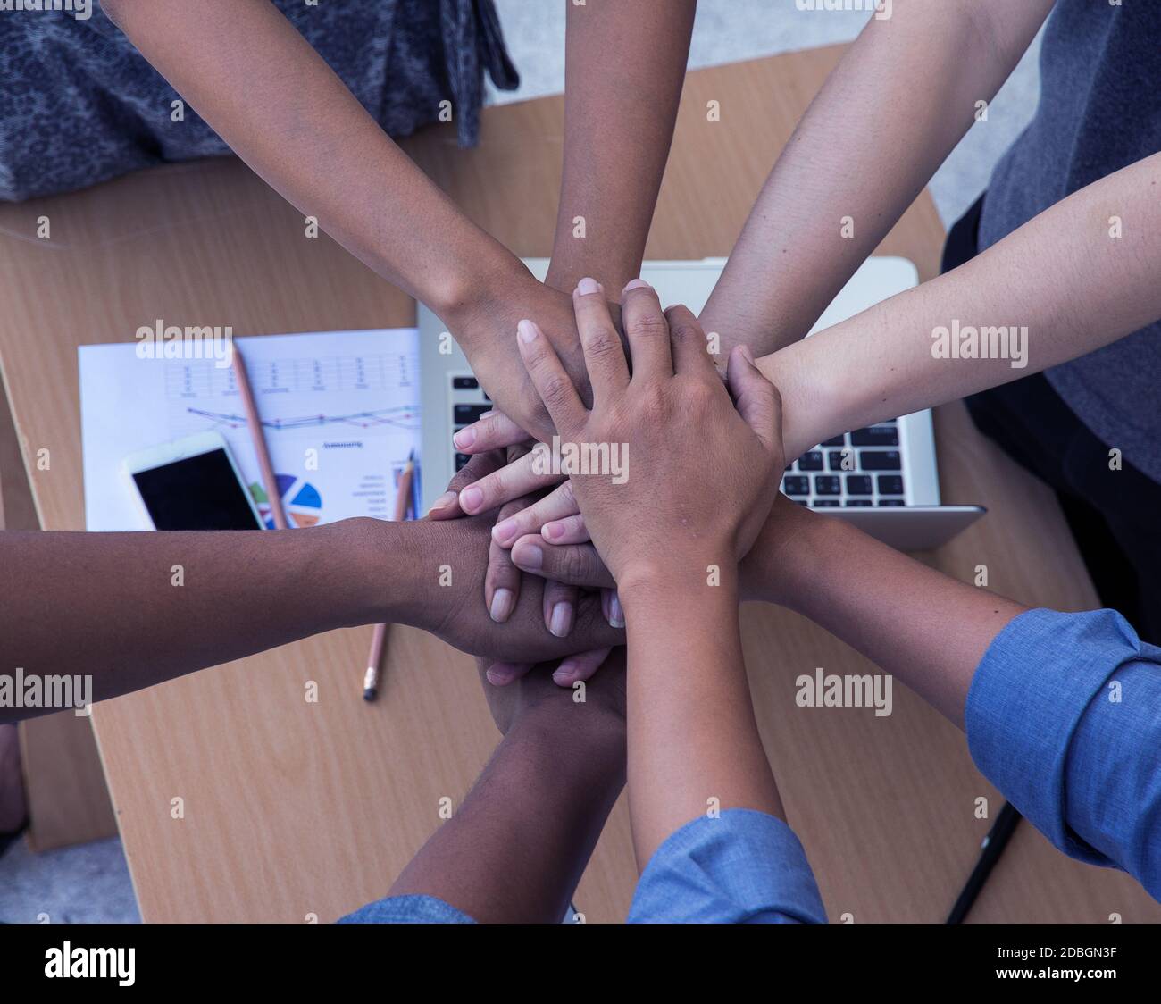 The teamwork hands ,cooperation concept,united hands together with ...