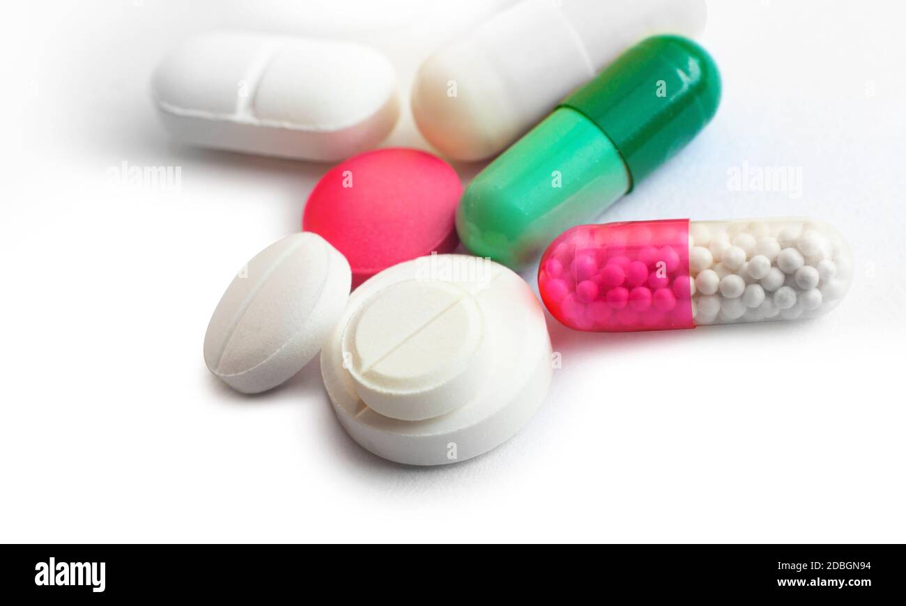 Diferent Tablets mix heap drugs pills capsules therapy doctor flu ...