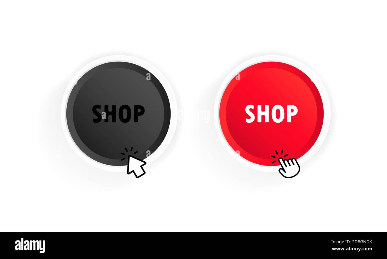 Shop button with cursor. Vector on isolated white background. EPS 10 ...