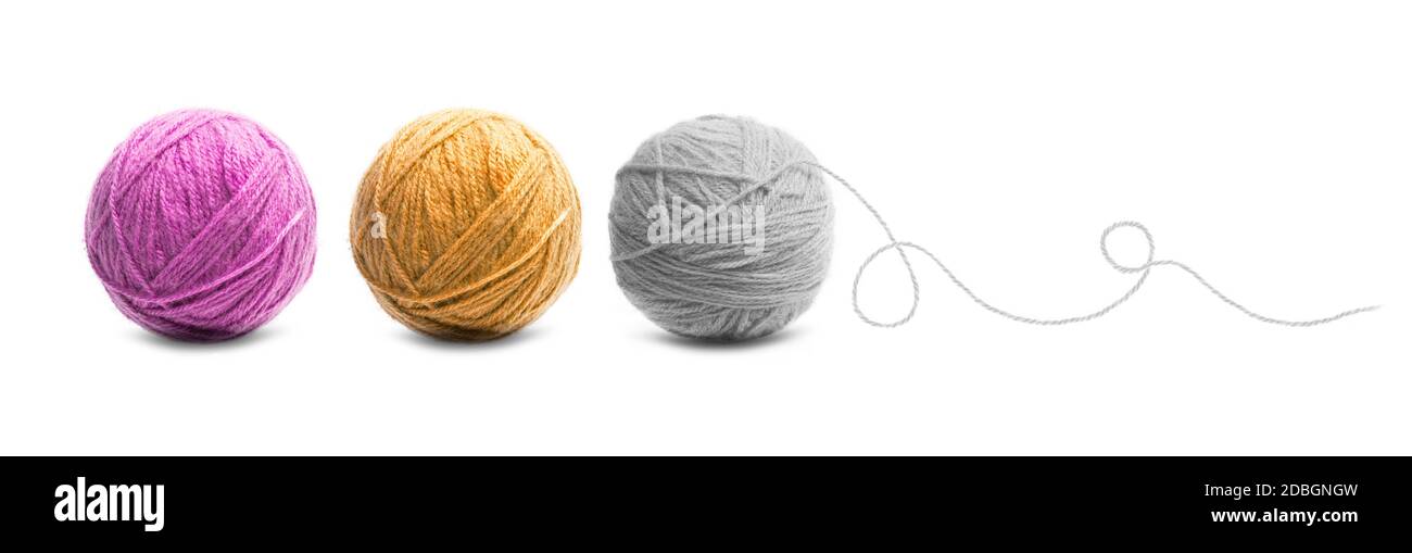 Different color balls of threads wool yarn isolated on white background ...