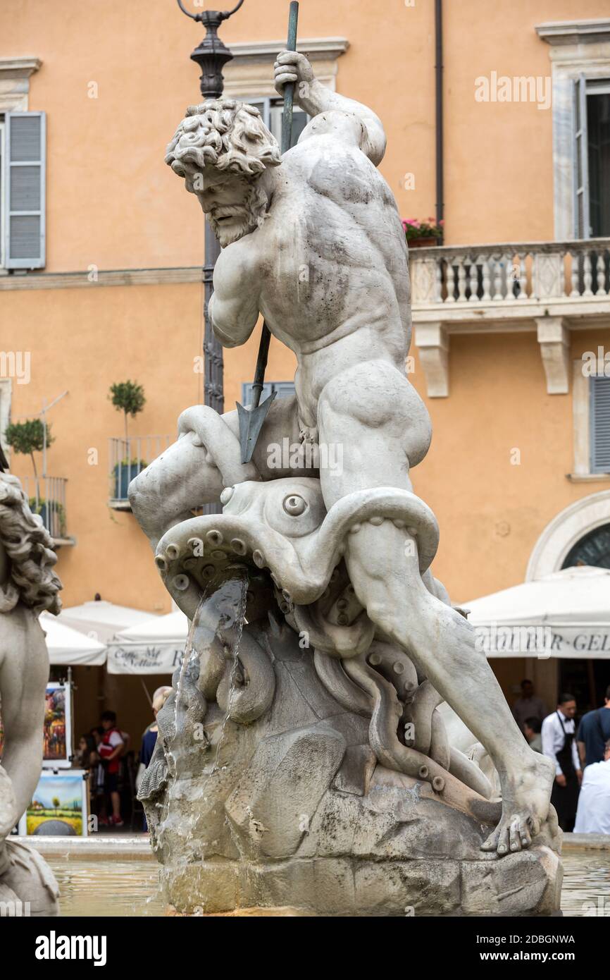 Piazza Navona Fountain of Neptun. Designed by Giacomo della Porta (1574 ...