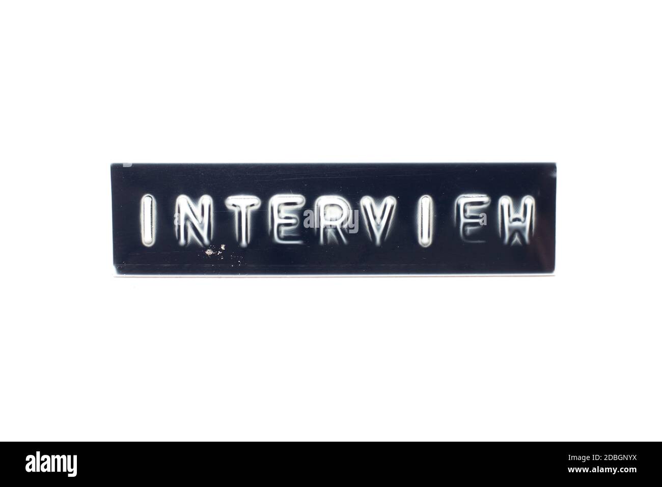 Embossed letter in word interview on black banner with white background ...