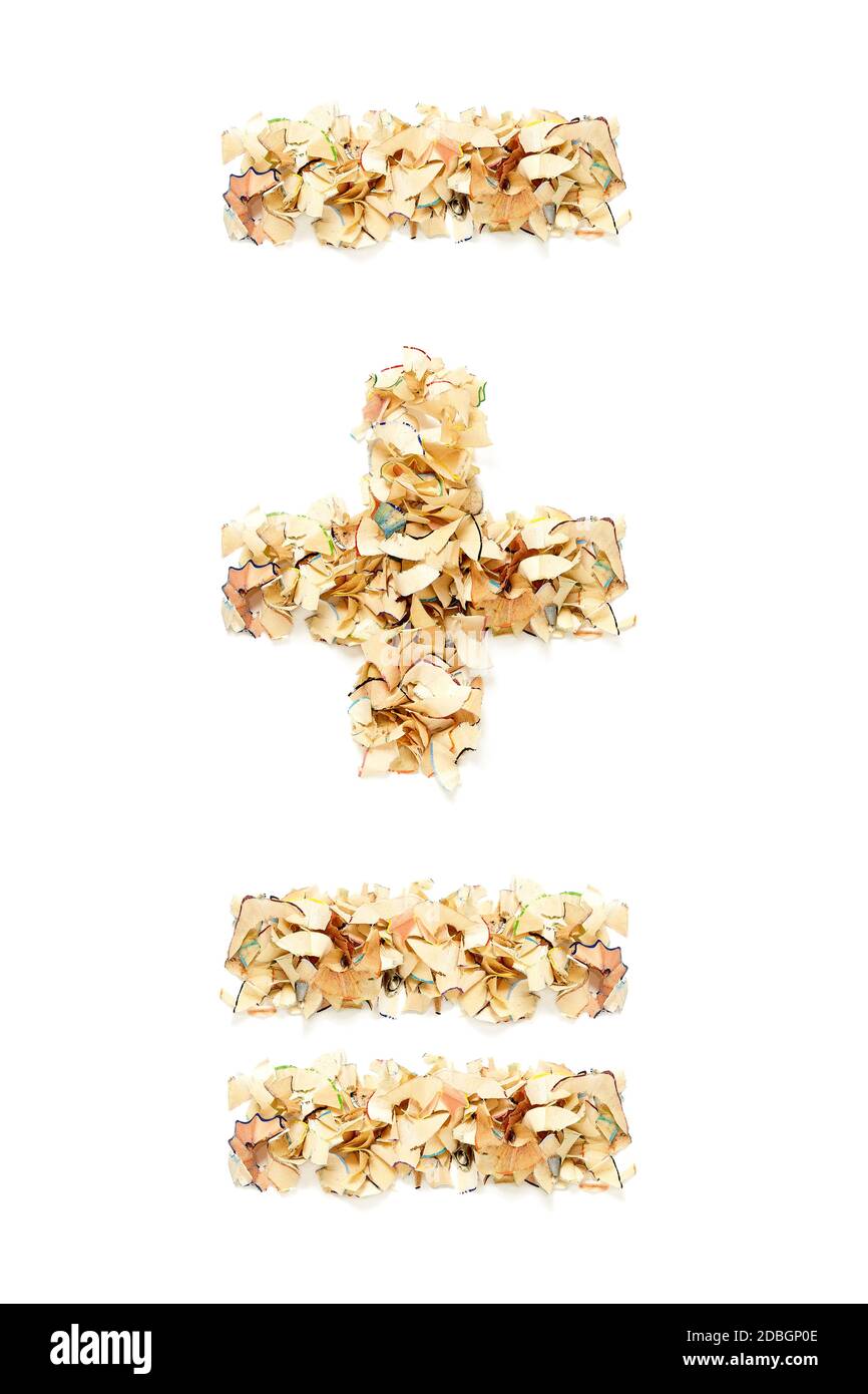 Plus sign, minus sign and equal sign made of pencil shavings for your ...