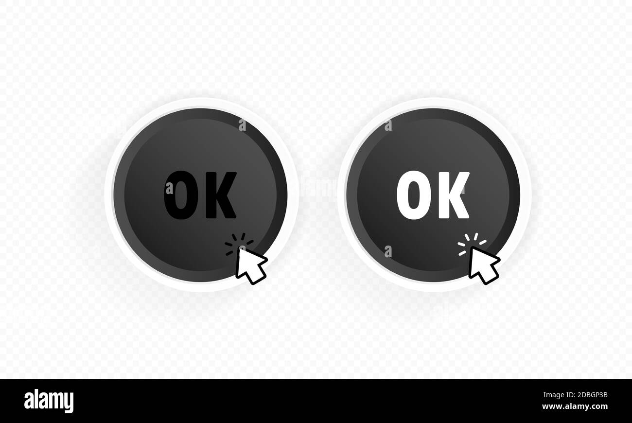 Ok button with cursor. Vector on isolated white background. EPS 10 ...