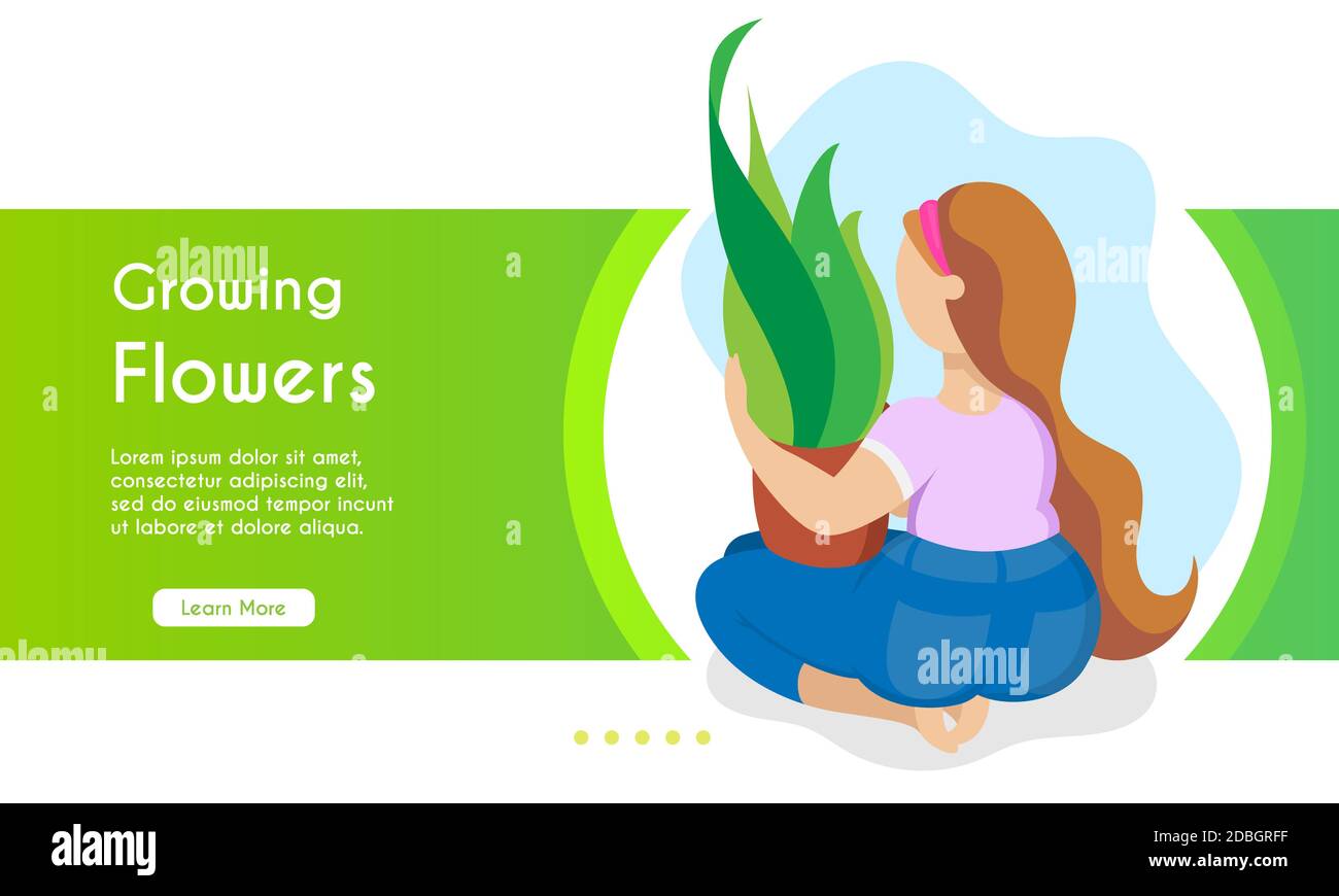 Vector banner illustration of growing flowers. Cartoon vector ...