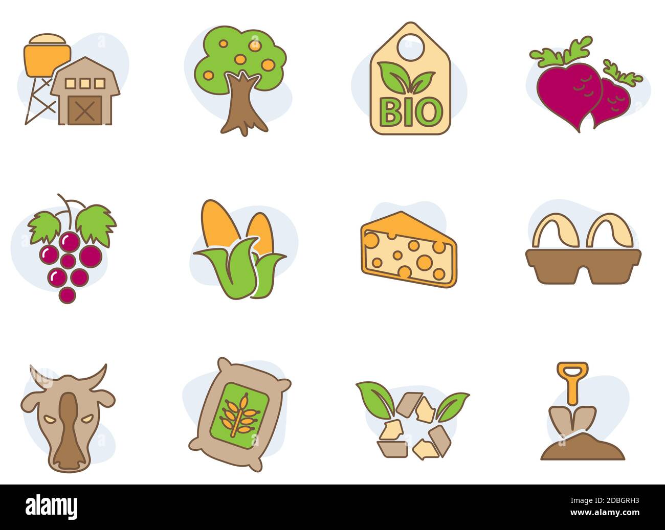 Farm Colored Icons isolated on white background. Farm, fruit tree ...