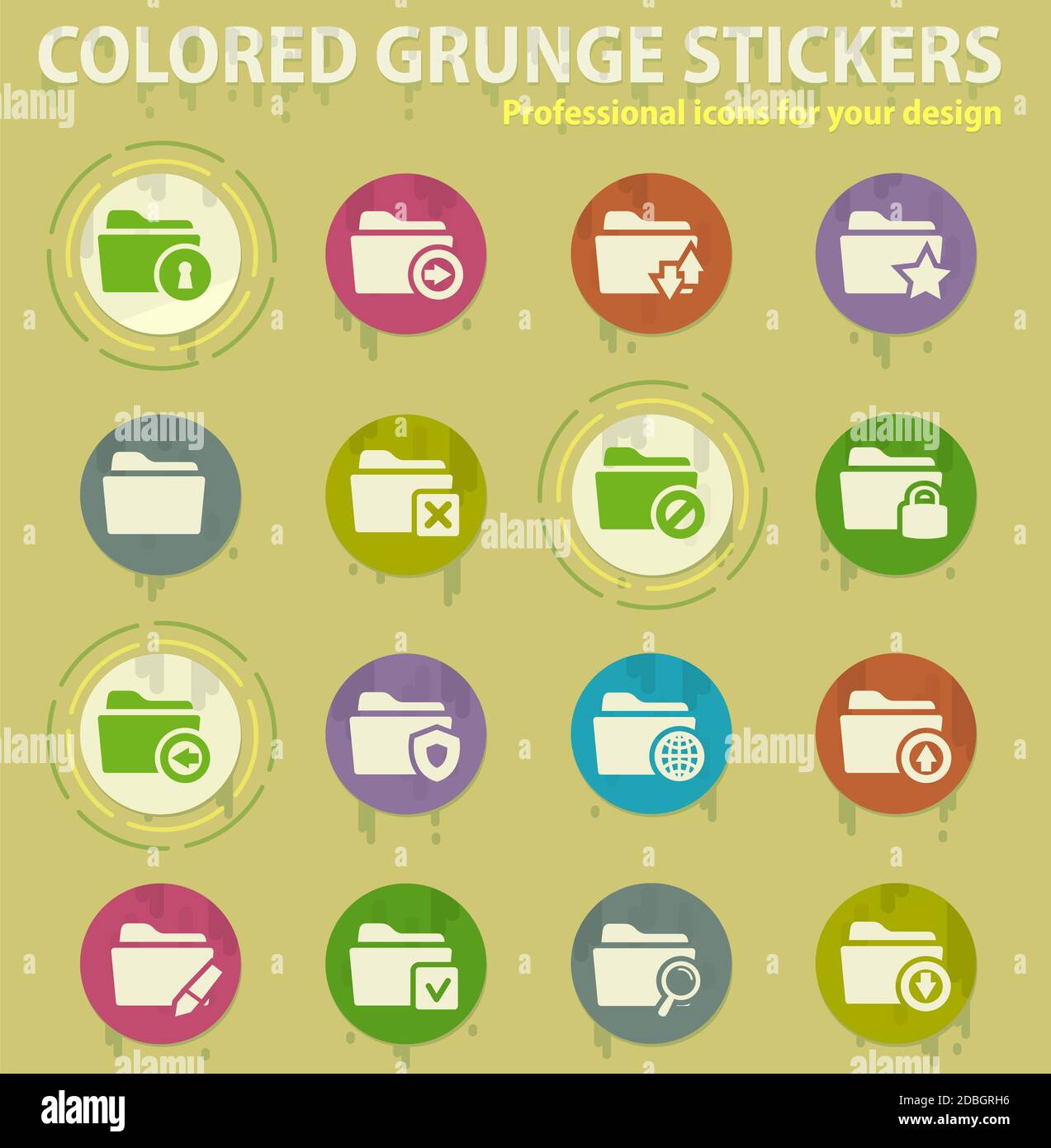Folders colored grunge icons with sweats glue for design web and mobile ...