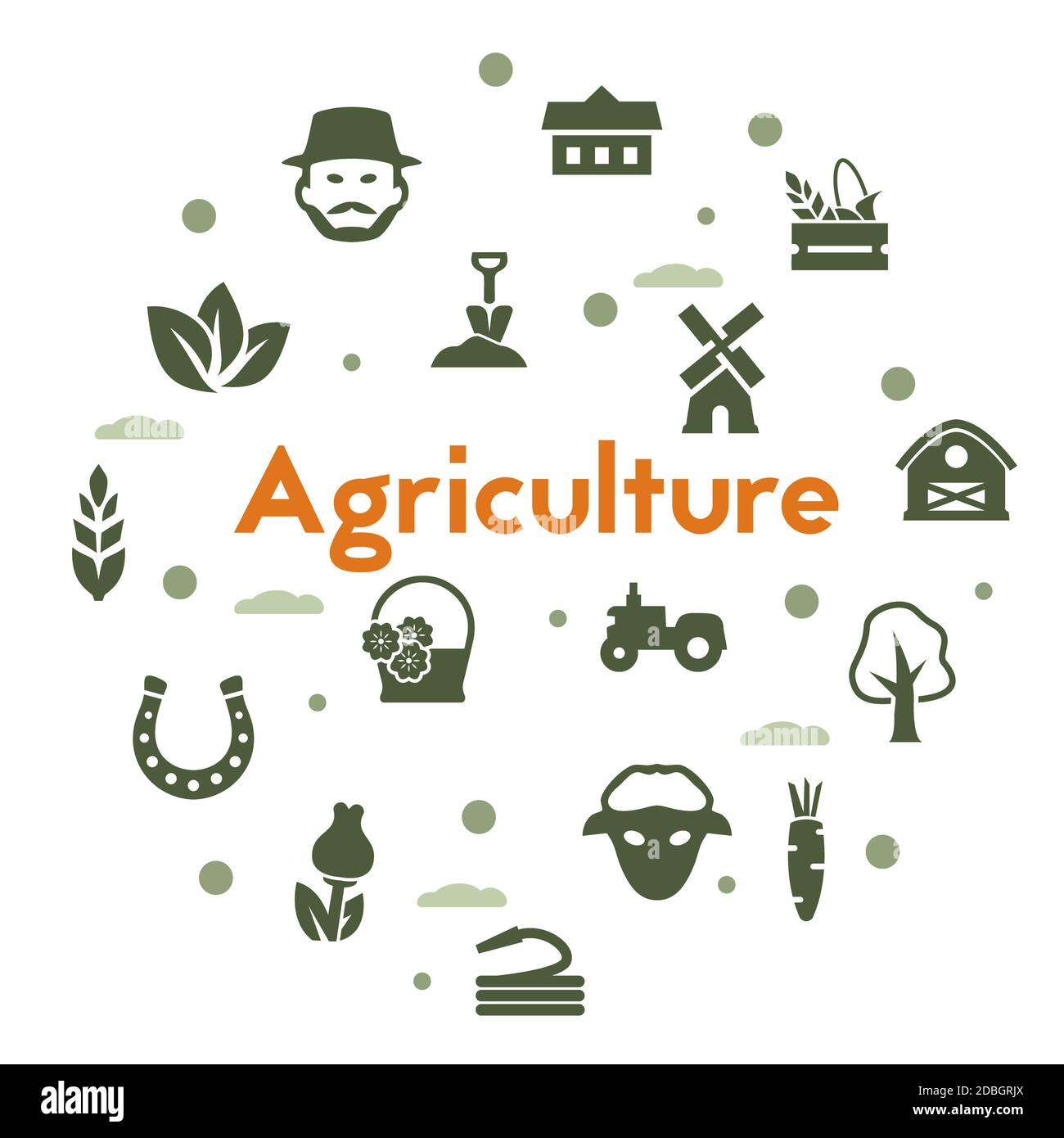 Agriculture and Organic Food icons set on white background. Agriculture ...