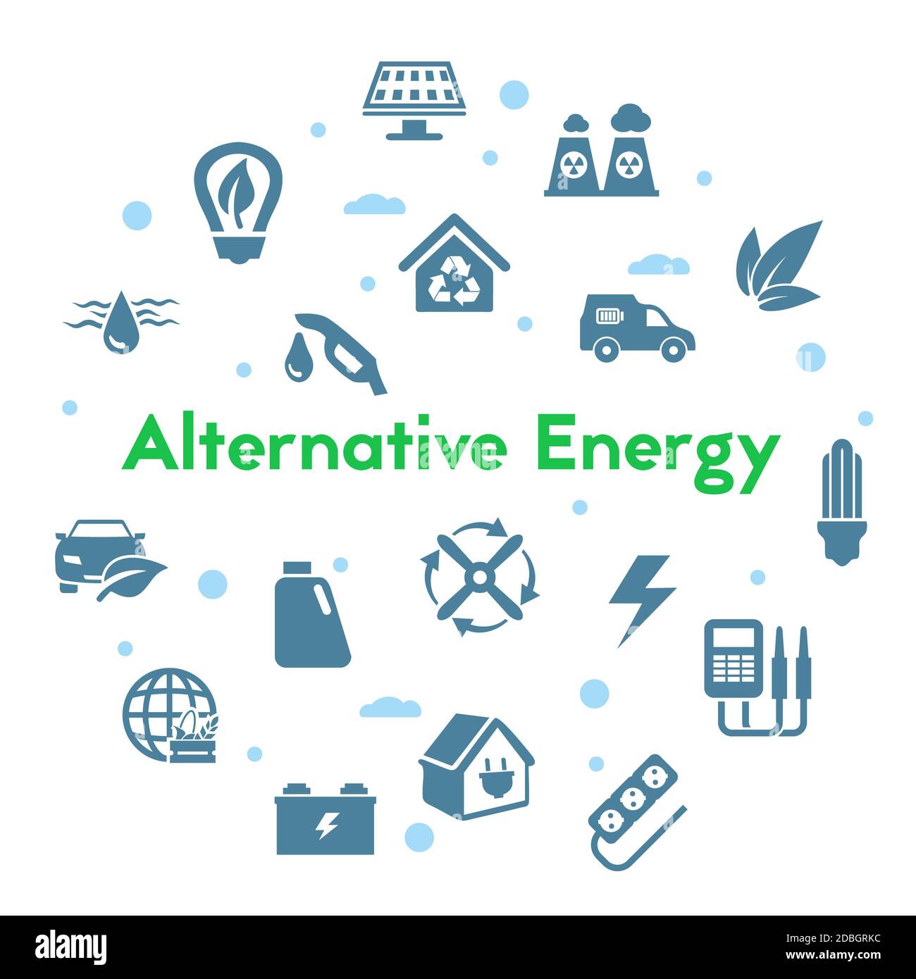 Alternative energy sources icons set on white background. Camping ...
