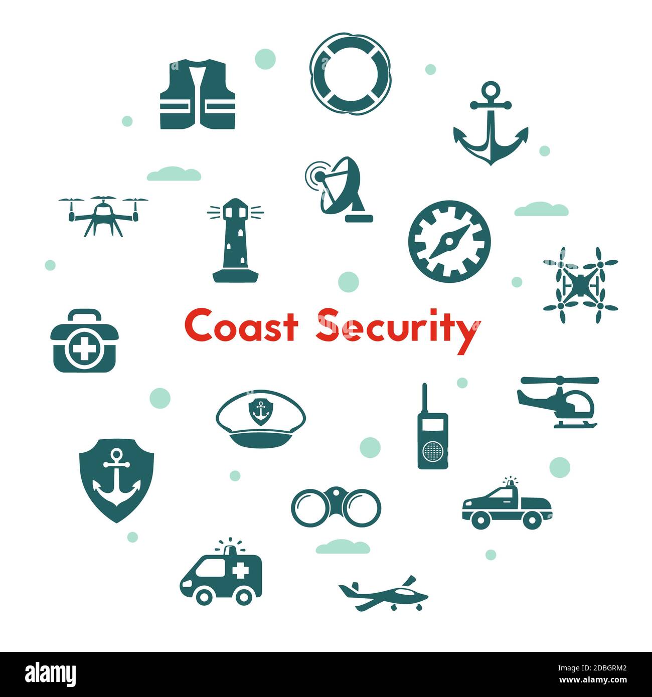 Coast security icon set isolated on white background Stock Photo - Alamy