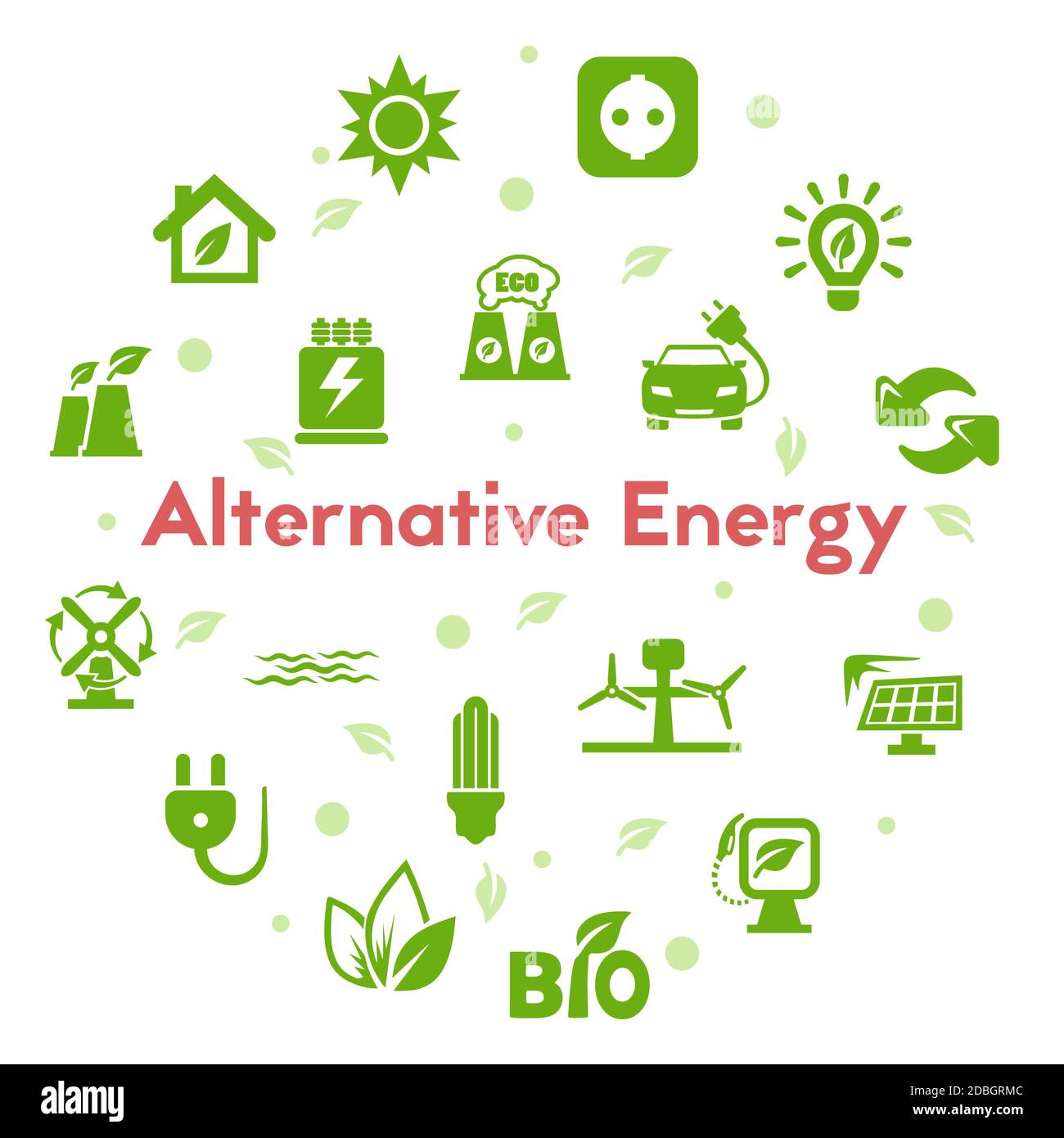 Alternative energy sources icons set on white background. Camping ...