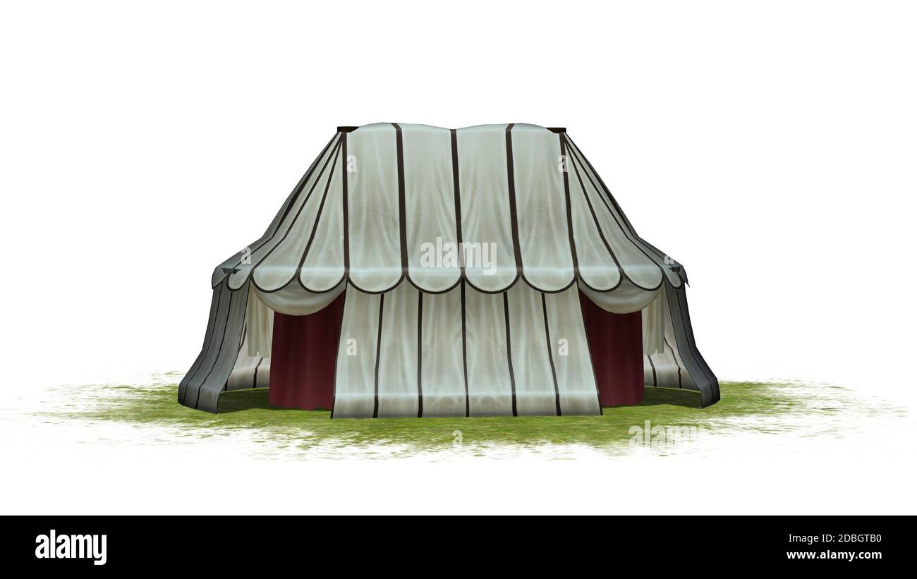 Medieval tent on a grass area - isolated on white background Stock ...