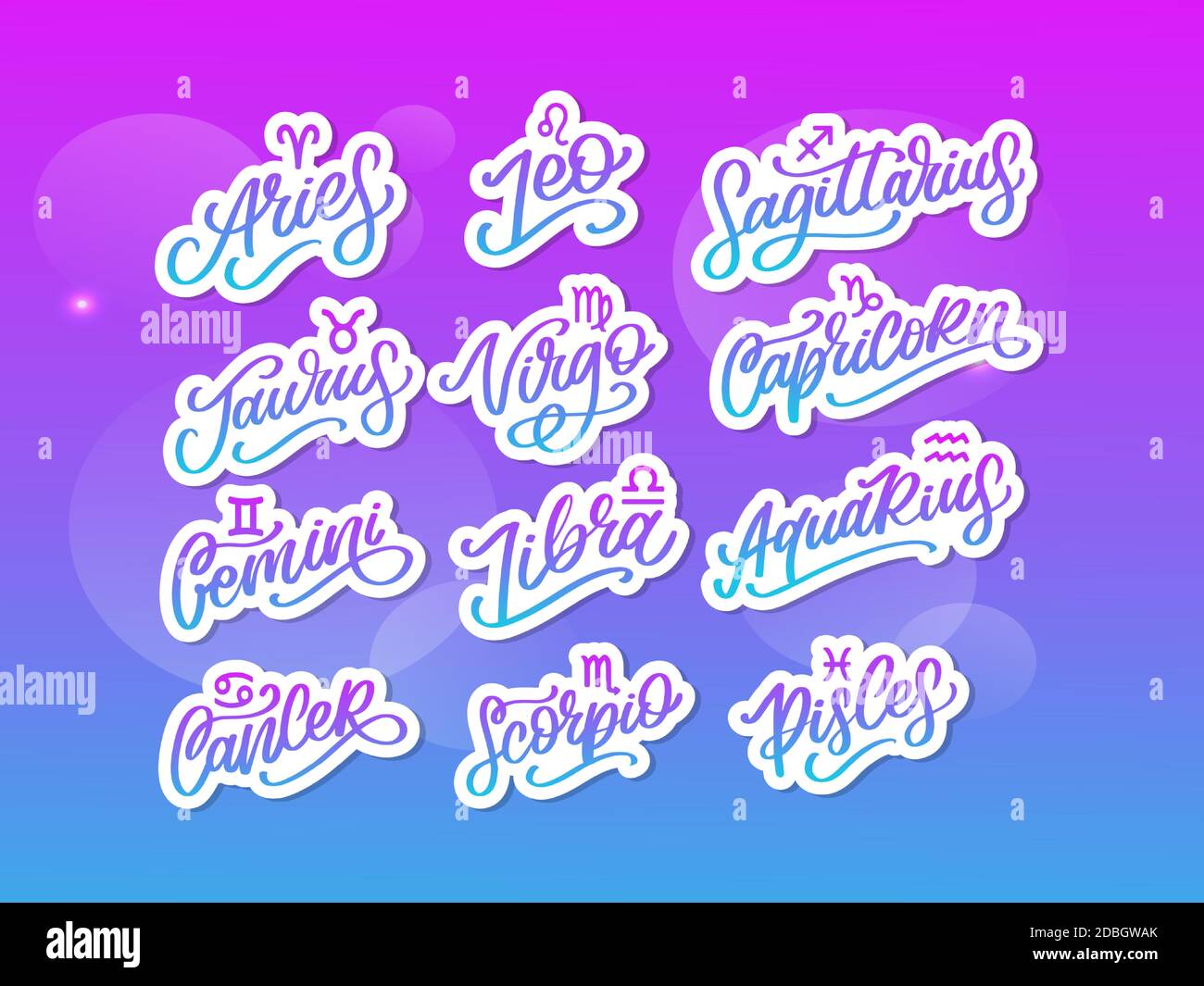 Zodiac lettering Vector Sign. Cartoon astrology text illustration ...