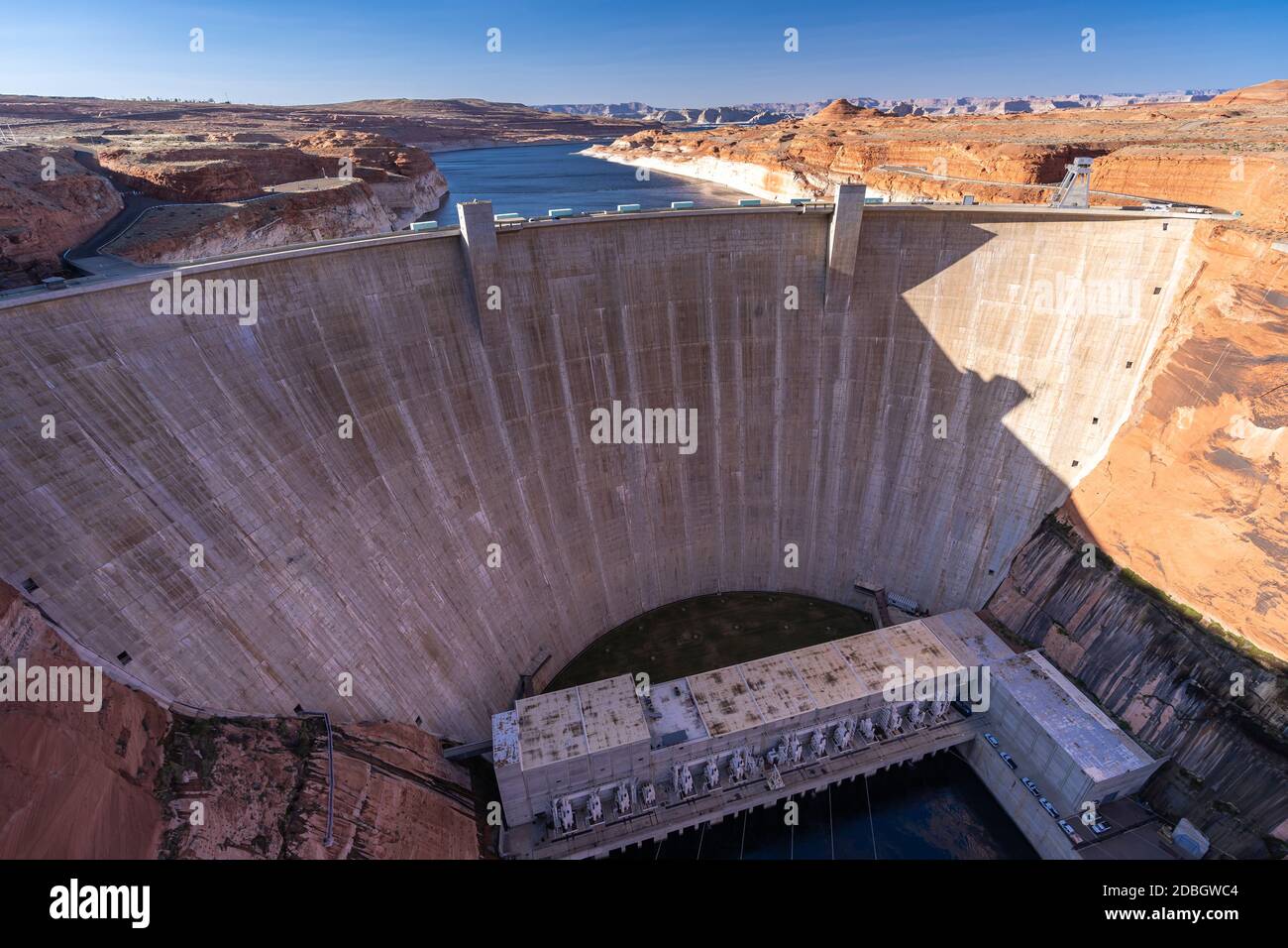 Glen Canyon Dam with Lake Powell in the Desert rural area of Page city ...