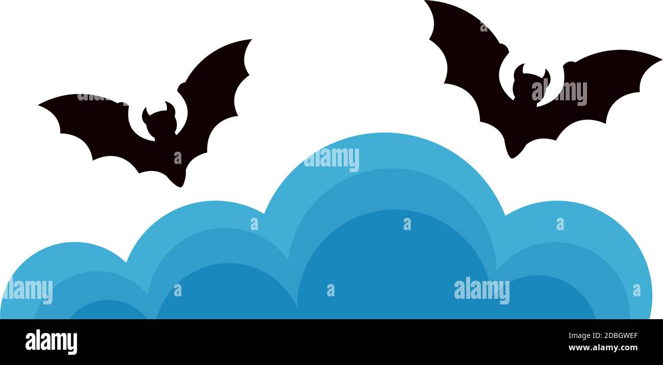 halloween bats flying with clouds sky scene vector illustration design ...