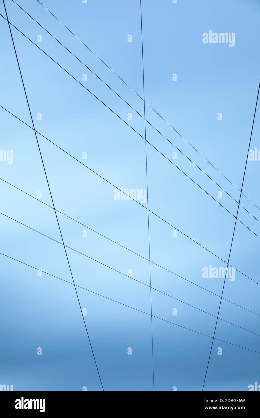 High voltage power line cables, shot with long exposure time Stock ...