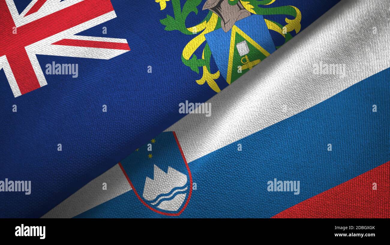 Pitcairn Islands and Slovenia two flags textile cloth, fabric texture ...