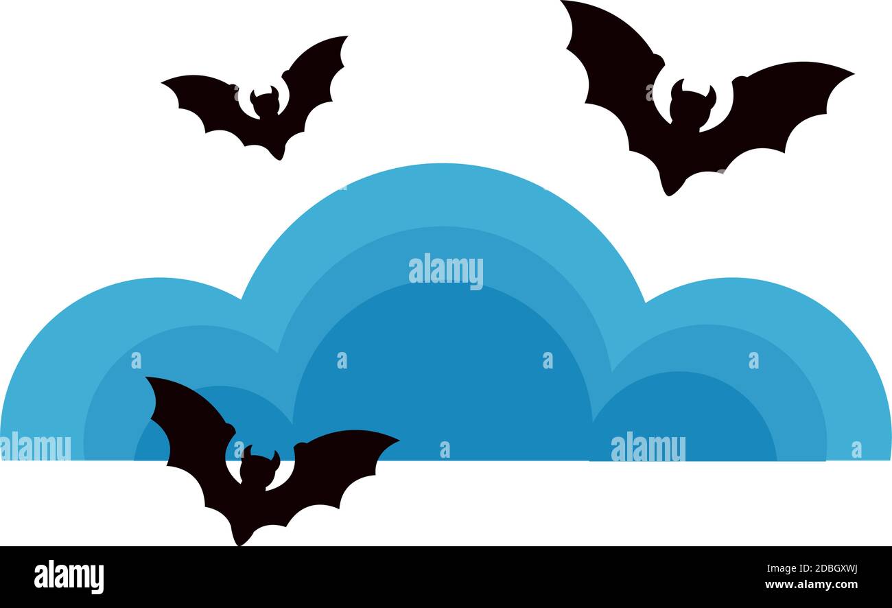 halloween bats flying with clouds sky vector illustration design Stock ...