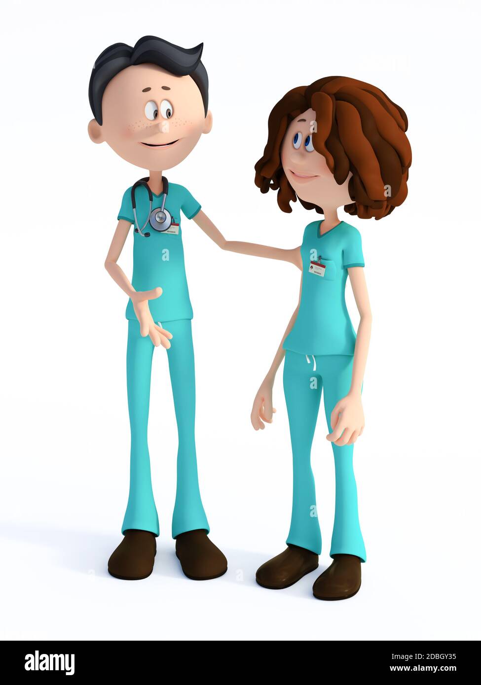 3D rendering of a young smiling friendly cartoon doctor wearing a ...