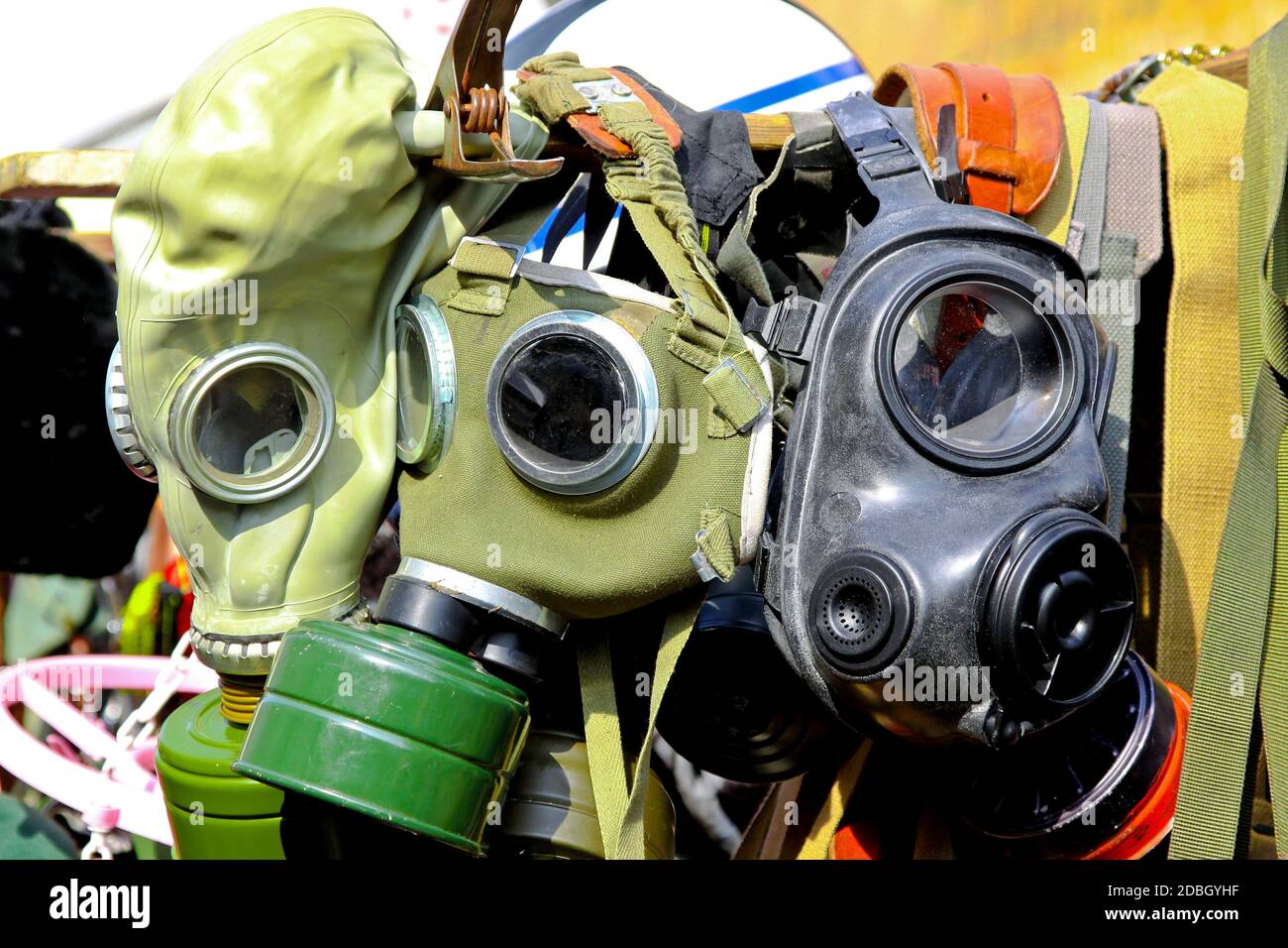 Gas masks used in a case of nuclear catastrophe Stock Photo - Alamy