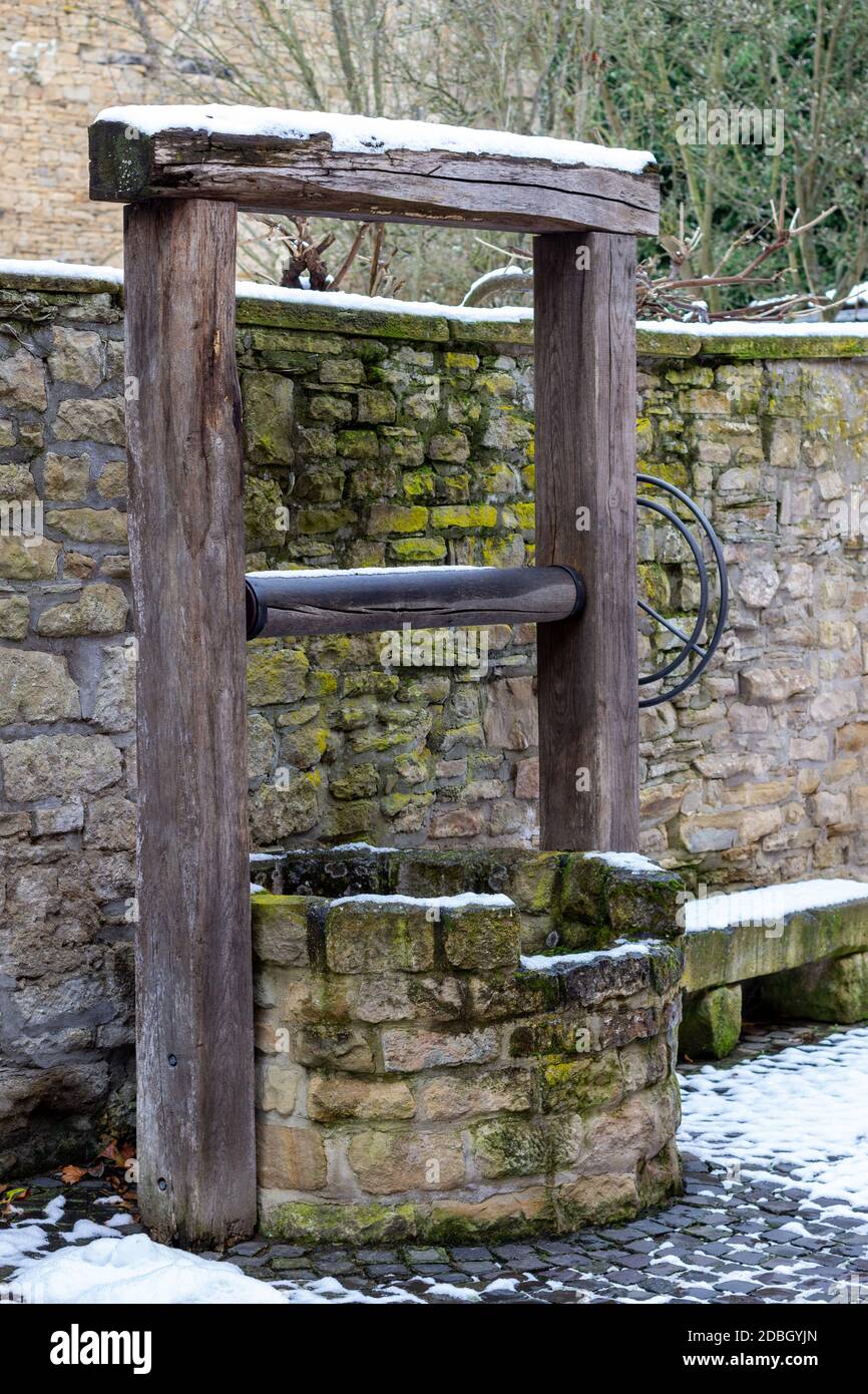 Historic water supply well in the old town of Meisenheim, Germany Stock ...