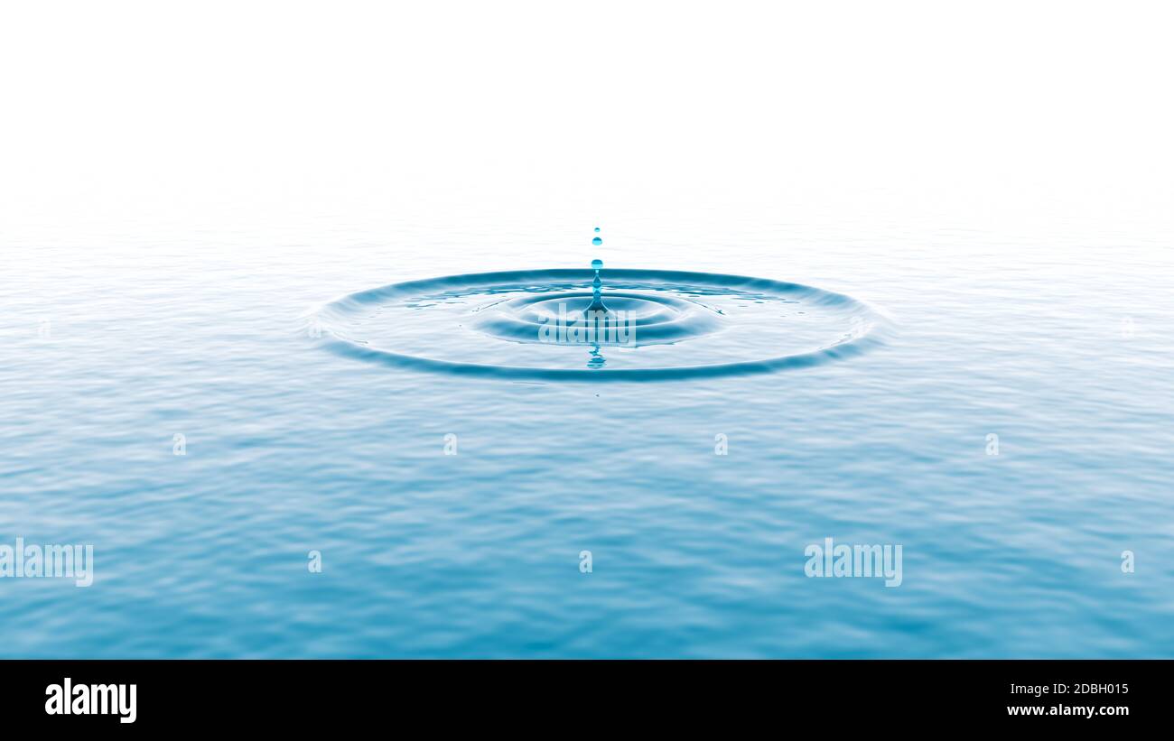 water drop splash effect in a wavy water realistic 3D rendering Stock ...