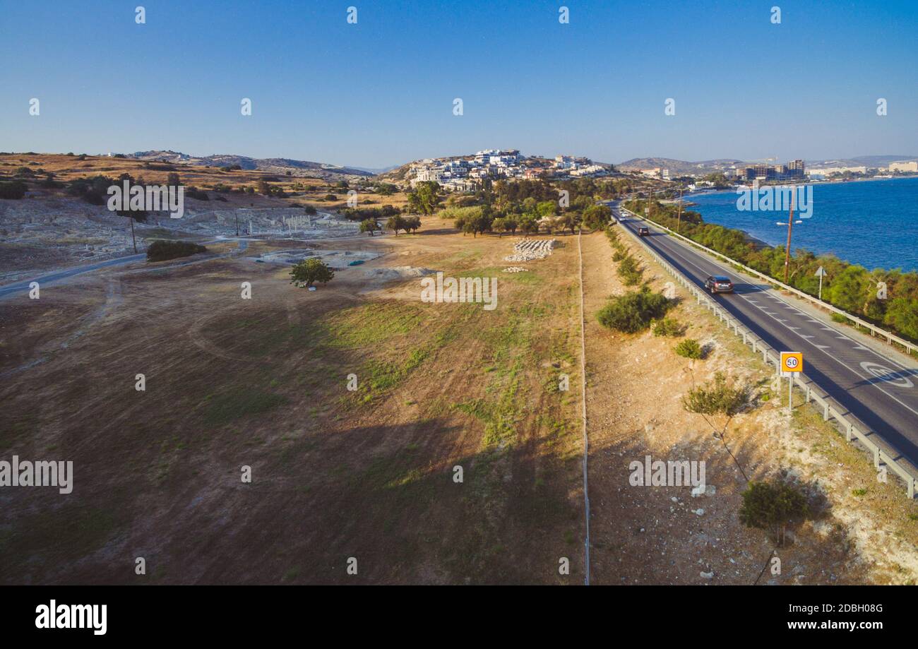 Aerial view of Amathounta ruins and columns at ancient greek roman ...