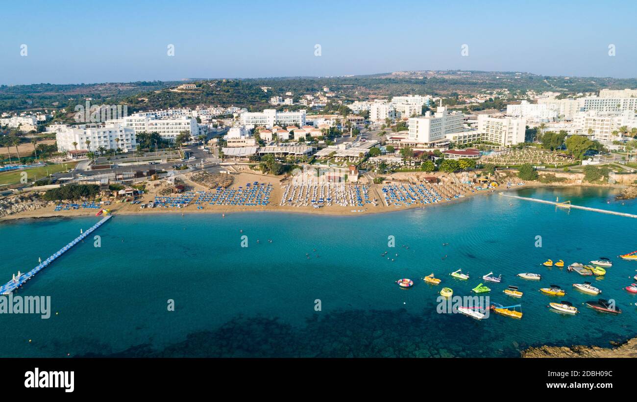 Aerial bird's eye view of Fig tree bay in Protaras, Paralimni ...