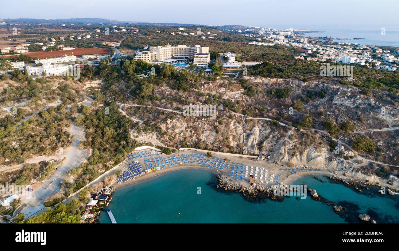 Aerial bird's eye view of Konnos beach in Cavo Greco Protaras ...