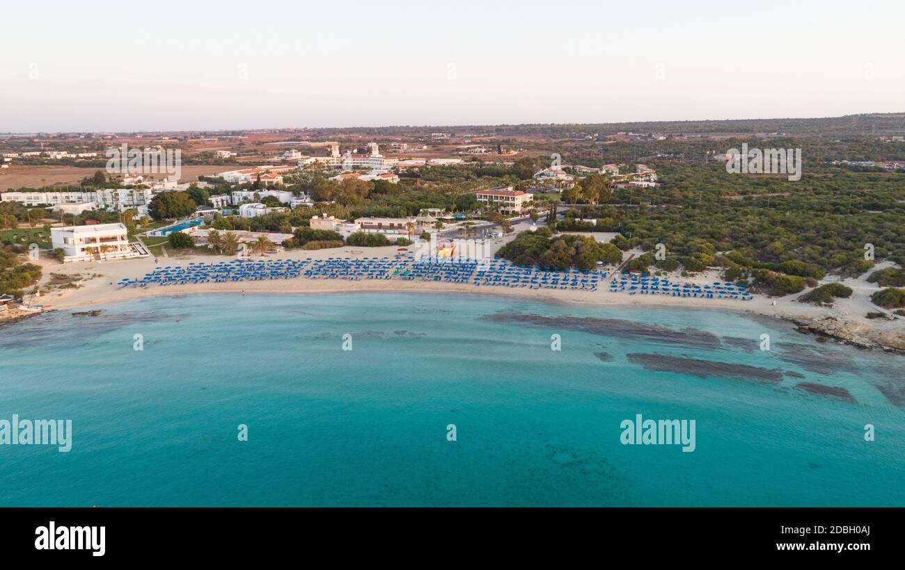 Aerial bird's eye view of Landa beach, Ayia Napa, Famagusta, Cyprus ...