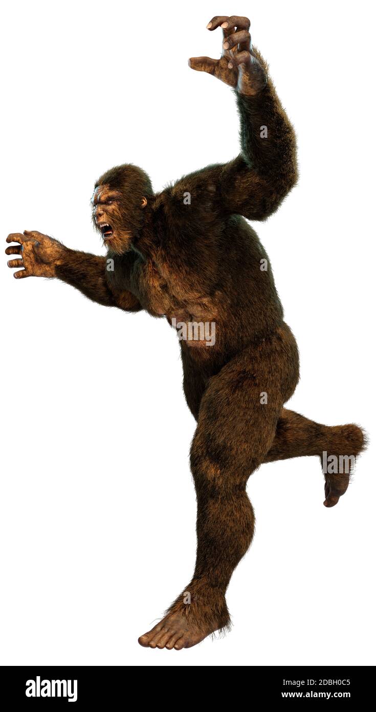 3D rendering of a Sasquatch or Bigfoot isolated on white background ...