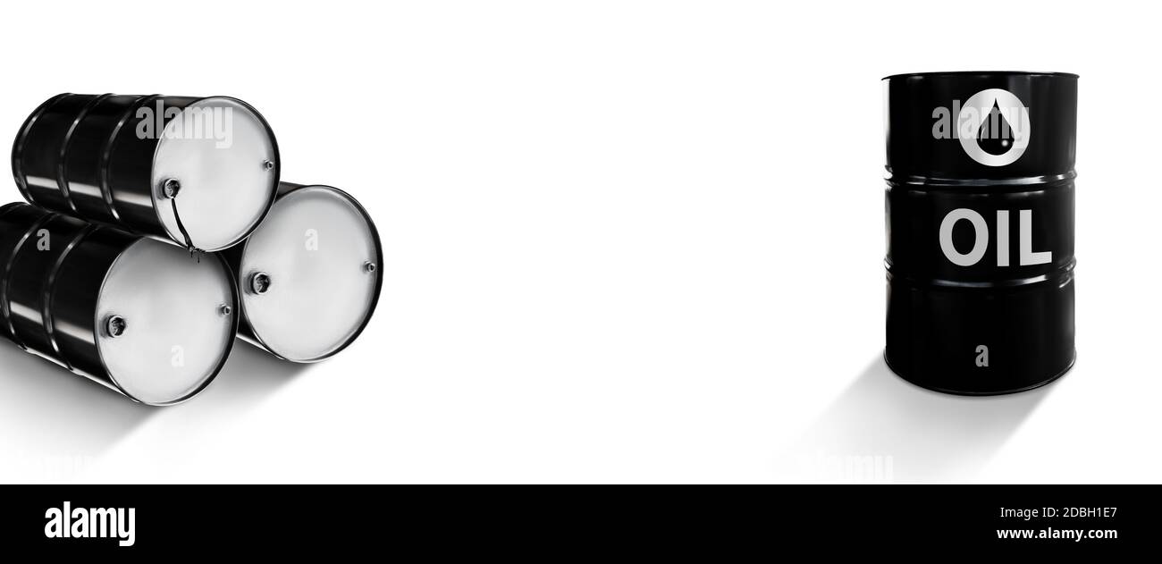 Metal oil barrels. Oil, gas and petroleum industry and manufacturing ...