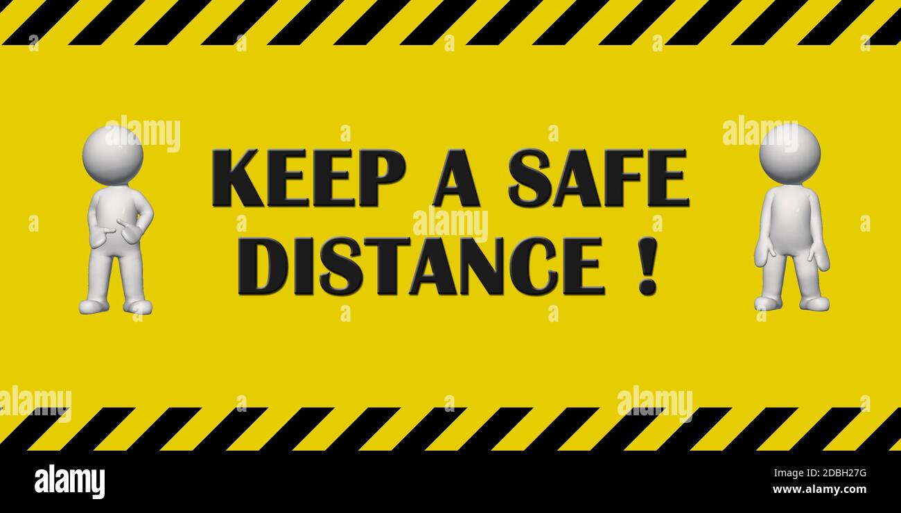 keep a safe distance - lettering on a warning sign with caution tapes ...