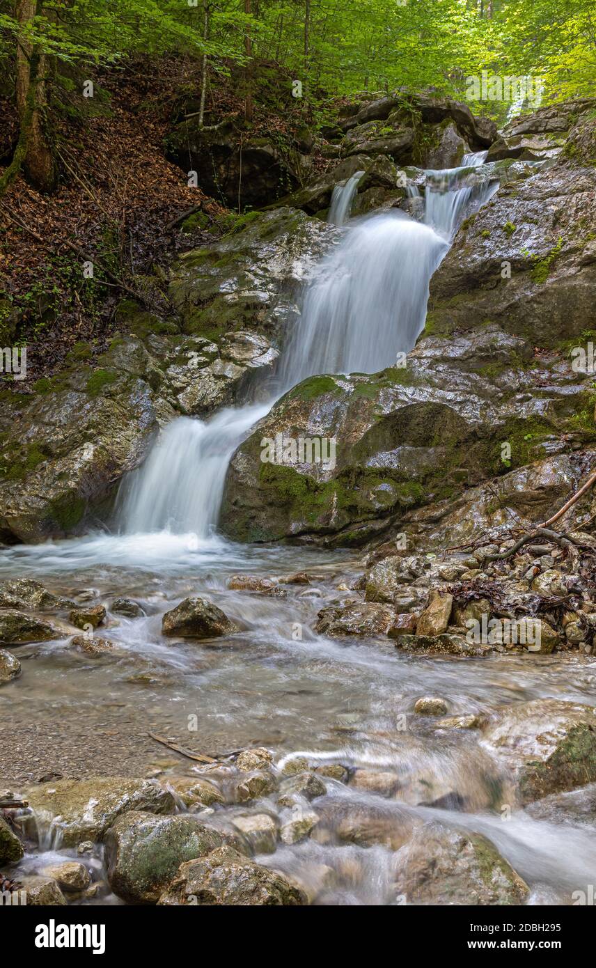 Kesselbach waterfall on Kesselberg mountain, near Kochel, Bavaria ...