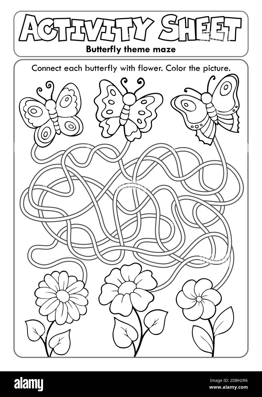 Activity sheet butterfly theme maze - picture illustration Stock Photo ...