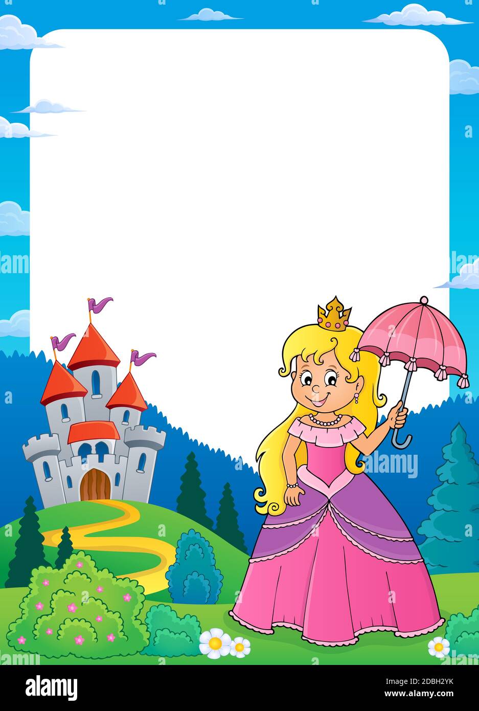 Princess with umbrella theme frame 1 - picture illustration Stock Photo ...