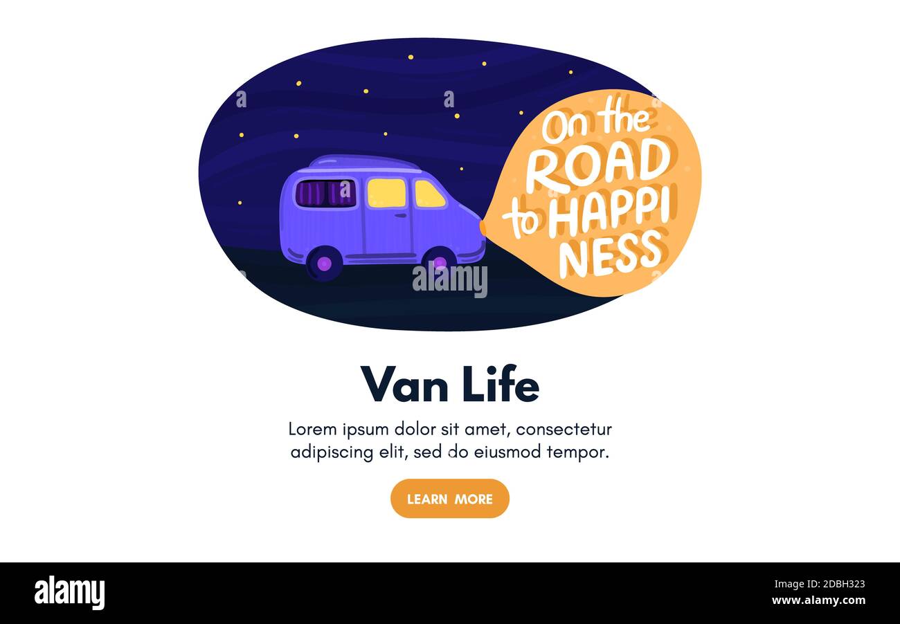 Van life concept. Night sky with stars. Campervan rides along road. In ...