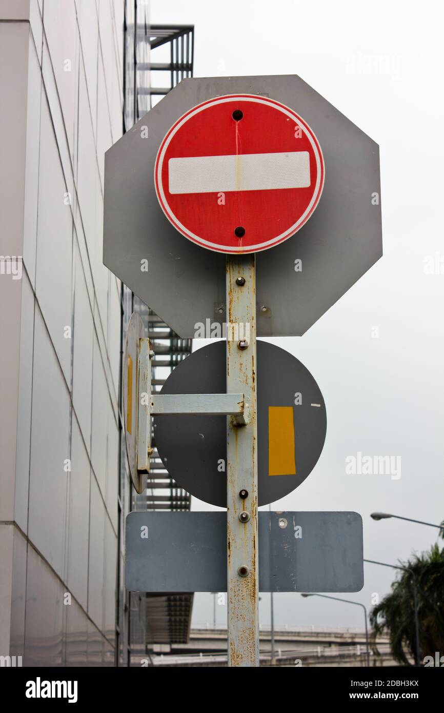 traffic Signs safety transportation on the road Stock Photo - Alamy