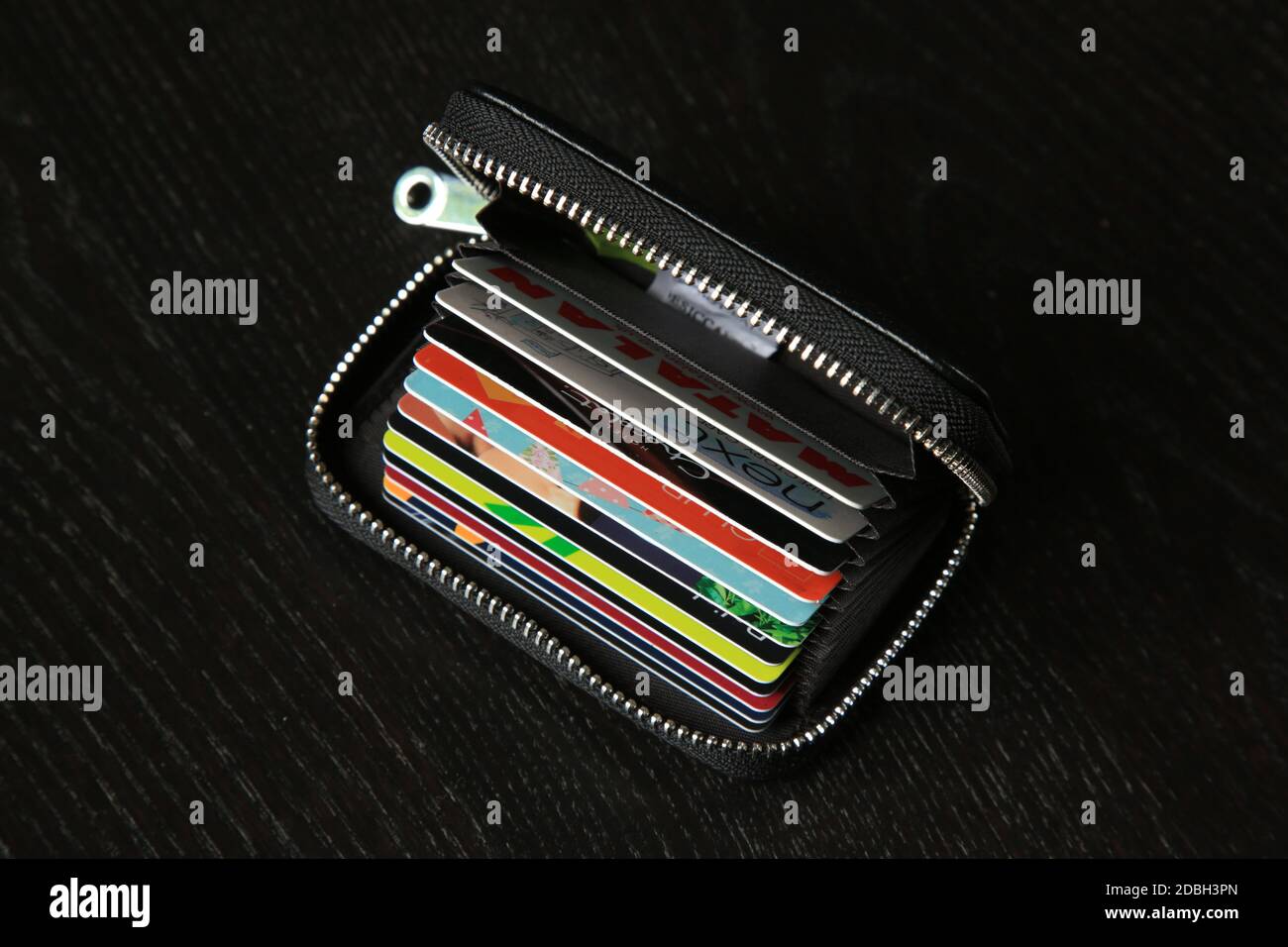 Loyalty cards in a zip up wallet Stock Photo - Alamy