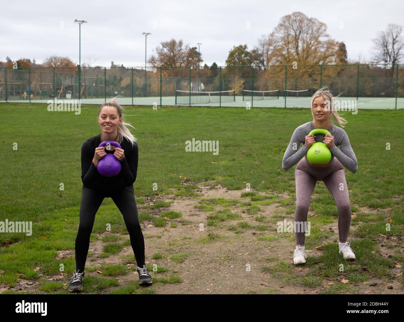 Oxted,Surrey,UK,17th November 2020,Two ladies complete an exercise ...