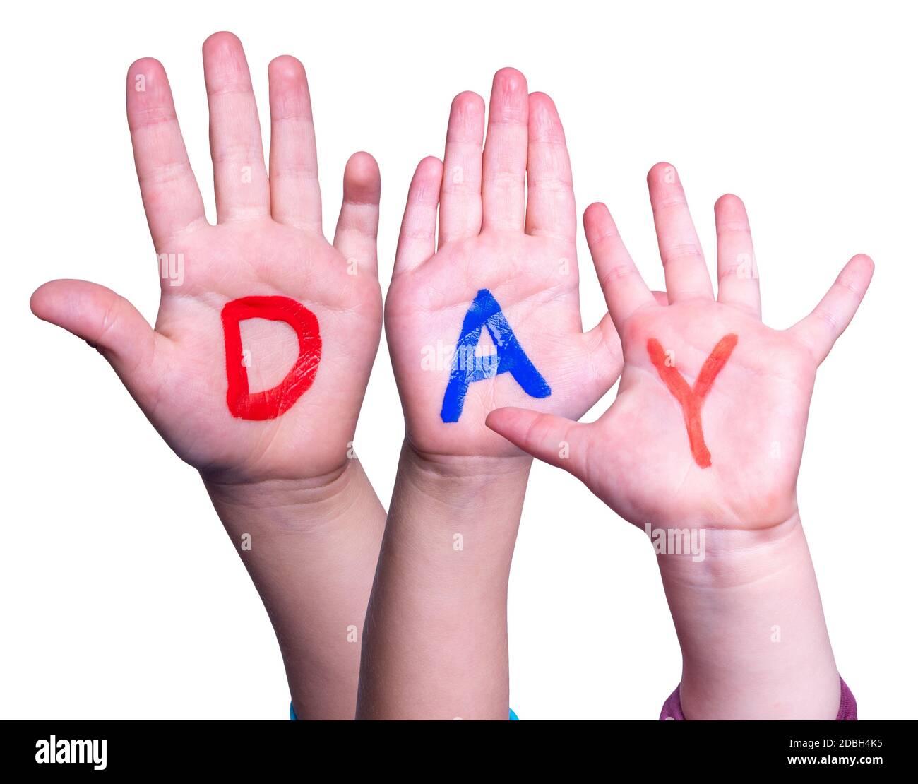 Children Hands Building Colorful Word Day. White Isolated Background ...
