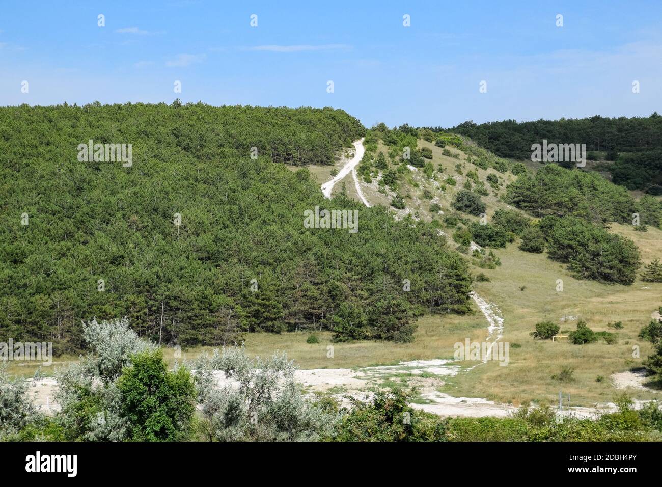 Landscapes of Crimean nature. Fields and hills visible from car window ...