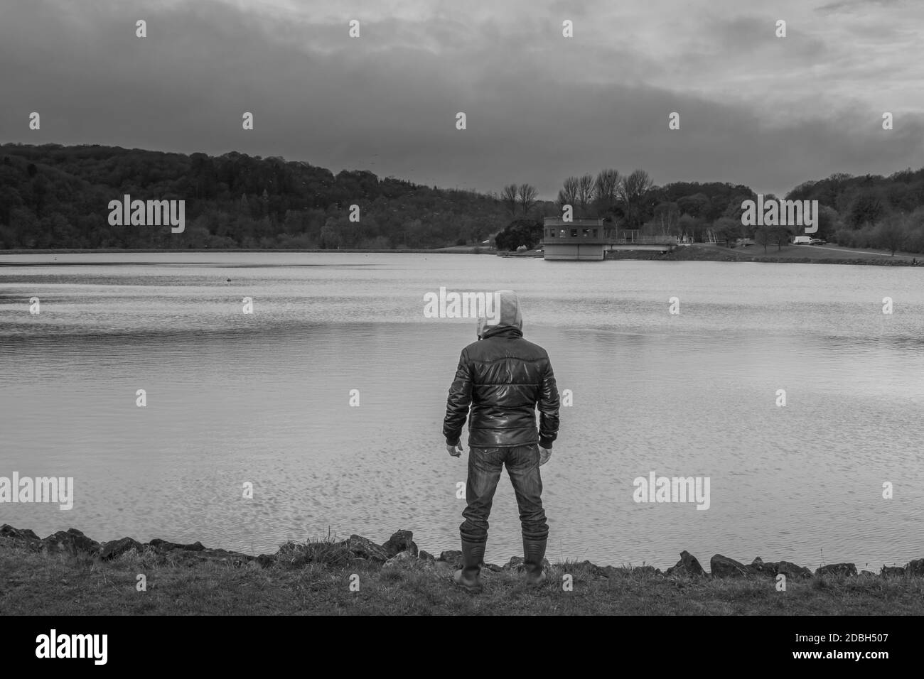 One man standing from behind Black and White Stock Photos & Images - Alamy