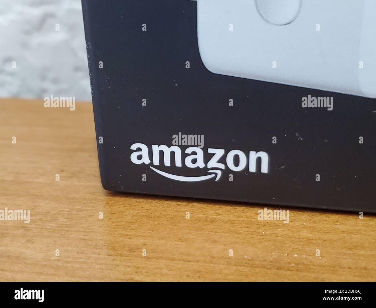 Close-up of the Amazon logo on a Smart Plug packaging, San Ramon ...