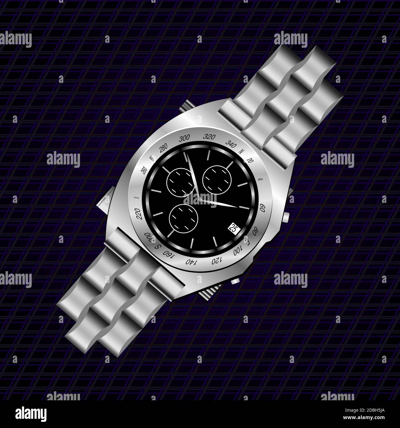 Mechanical wrist watch on a blue checkered background. Vector ...